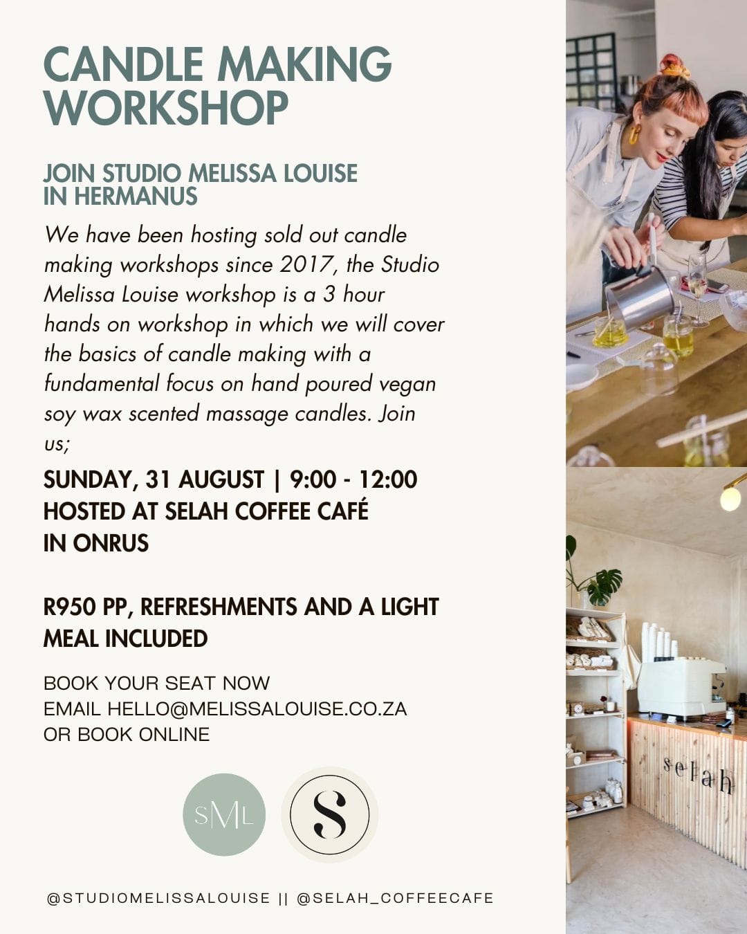 Candle Making Workshop, ONRUS HERMANUS - 31 AUGUST 2025 • Studio ...